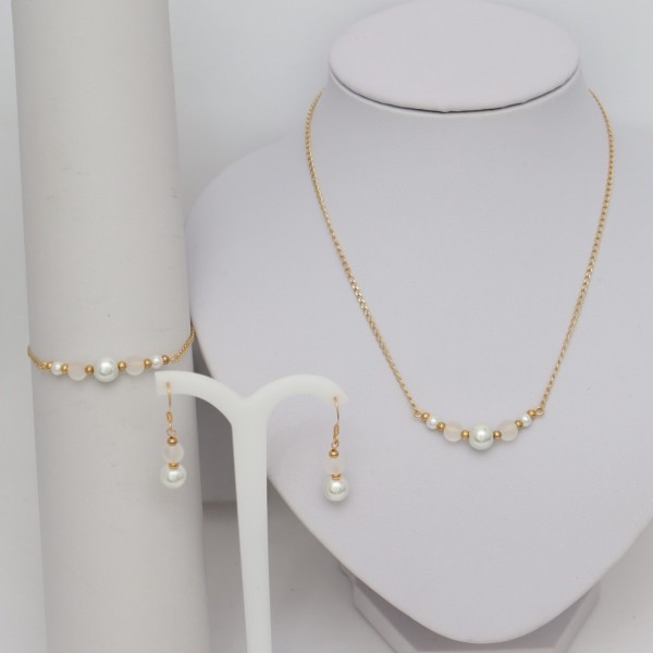 Parure Mariage Perles Nacrées Givrées – Chaîne Dorée à l'Or Fin 24K ...