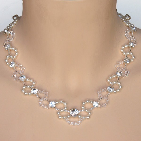 Collier de mariage glamour orné de perles nacrées blanche - cristal de ...